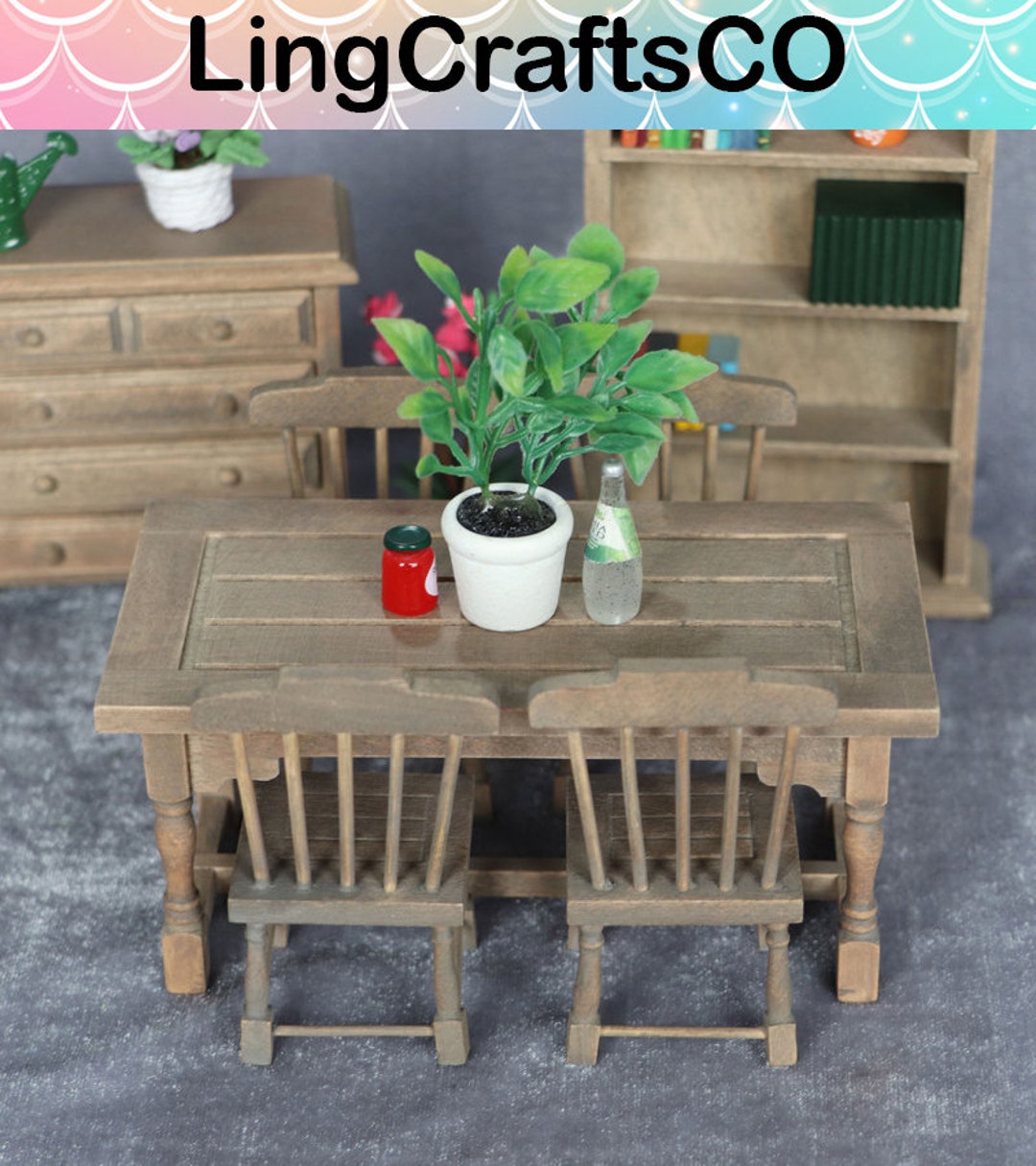 Dollhouse Table and Chairs Mini Wood Table Miniature Wooden - Etsy