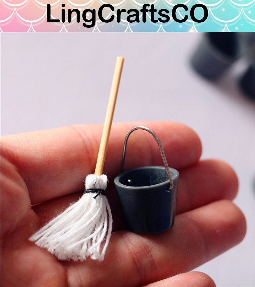 Dollhouse Mop, Miniature Resin Mop Bucket, Mini Mop Bucket, DIY ...