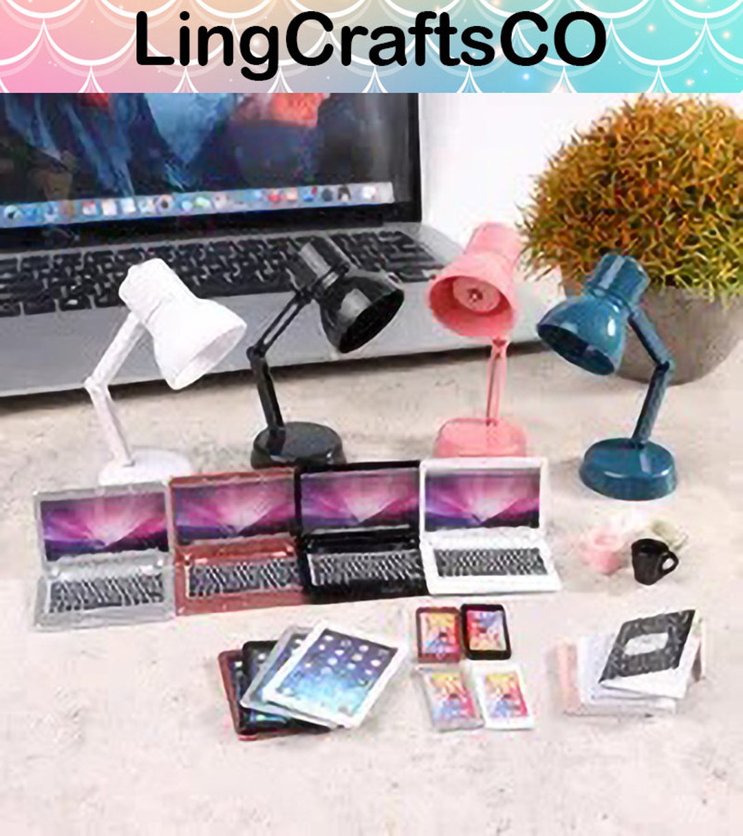 Dollhouse Laptop, Dollhouse Miniature Desk Set, Miniature Desk Set for ...
