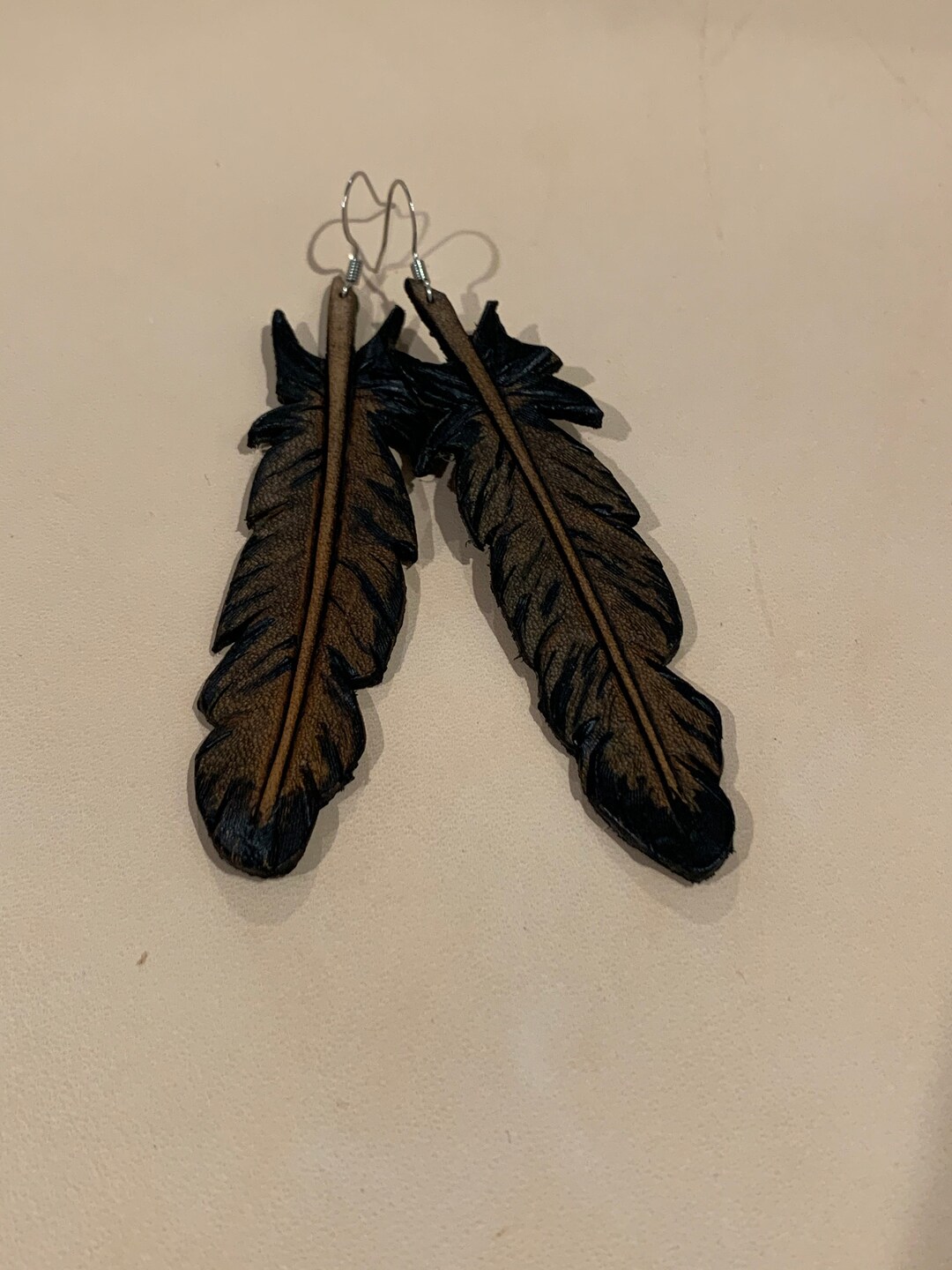 Hand Made Tooled Leather Feather Earrings - Etsy
