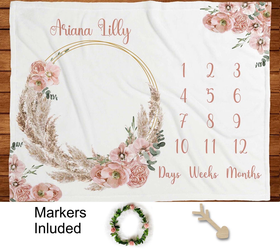 Girl Boho Milestone Blanket With Markers Baby Age Month Blanket With ...