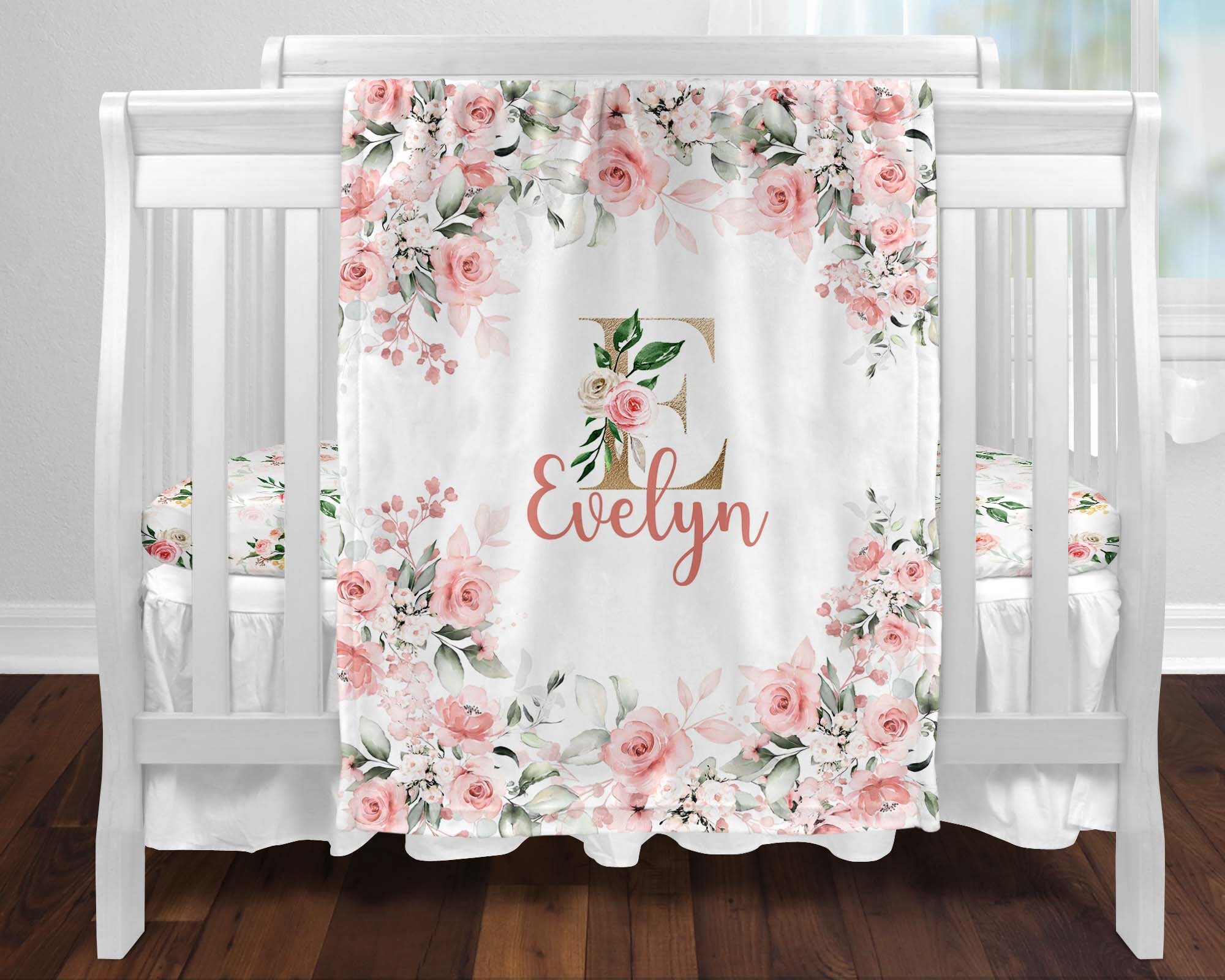 Floral Crib Bedding Set, Girl Crib Bedding, Pink Roses Nursery, Pink ...
