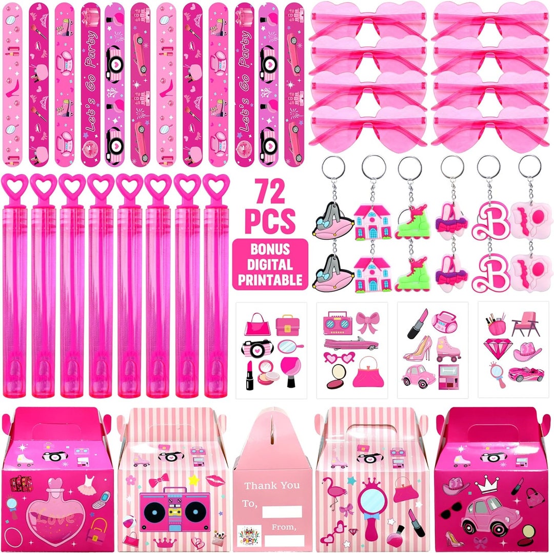 Pink Party Favors 72 Pc Princess Party Stickers Keychain Hot Pink ...