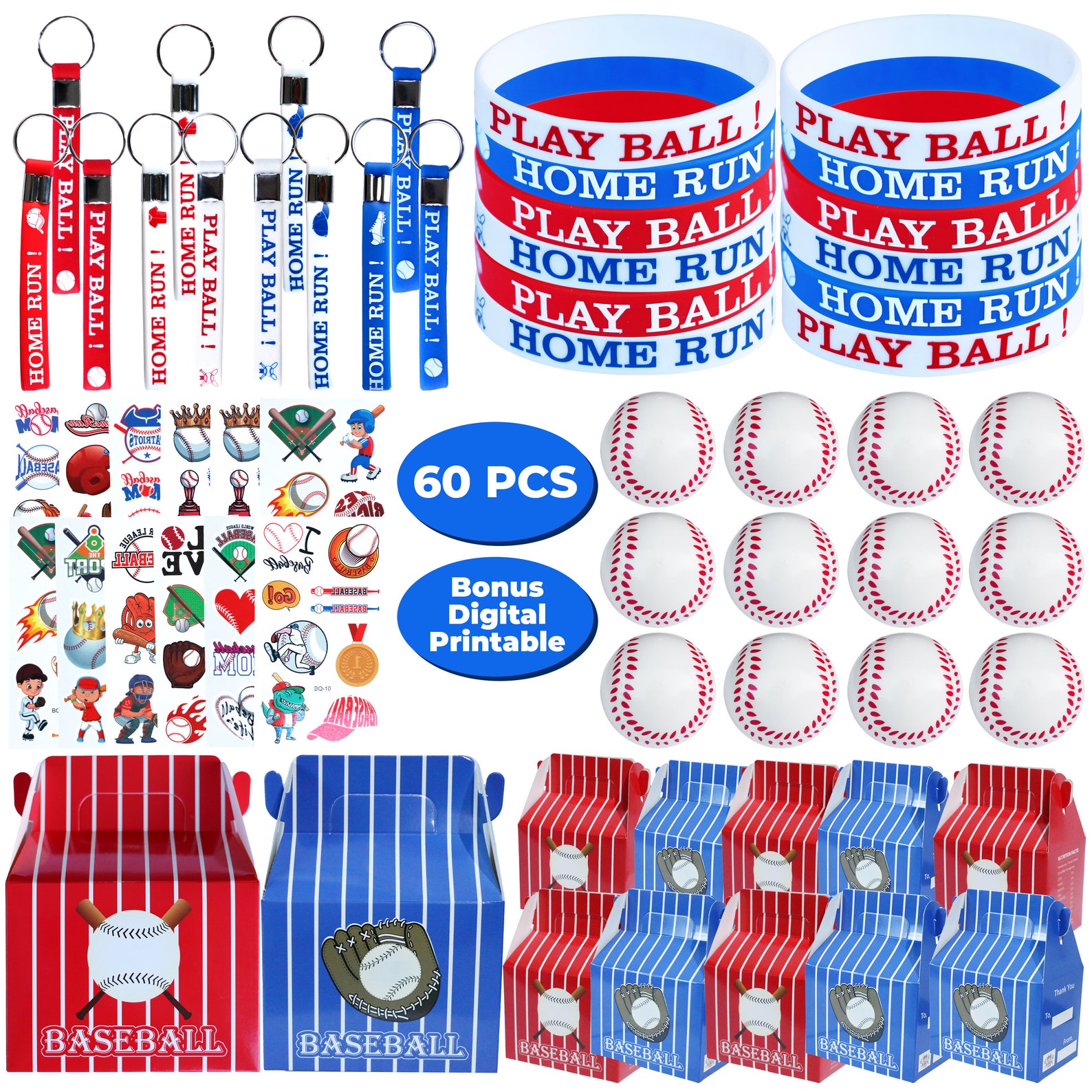 Baseball Party Favors – 60 Pcs, Mini Baseballs, Tattoos, Keychains - Etsy
