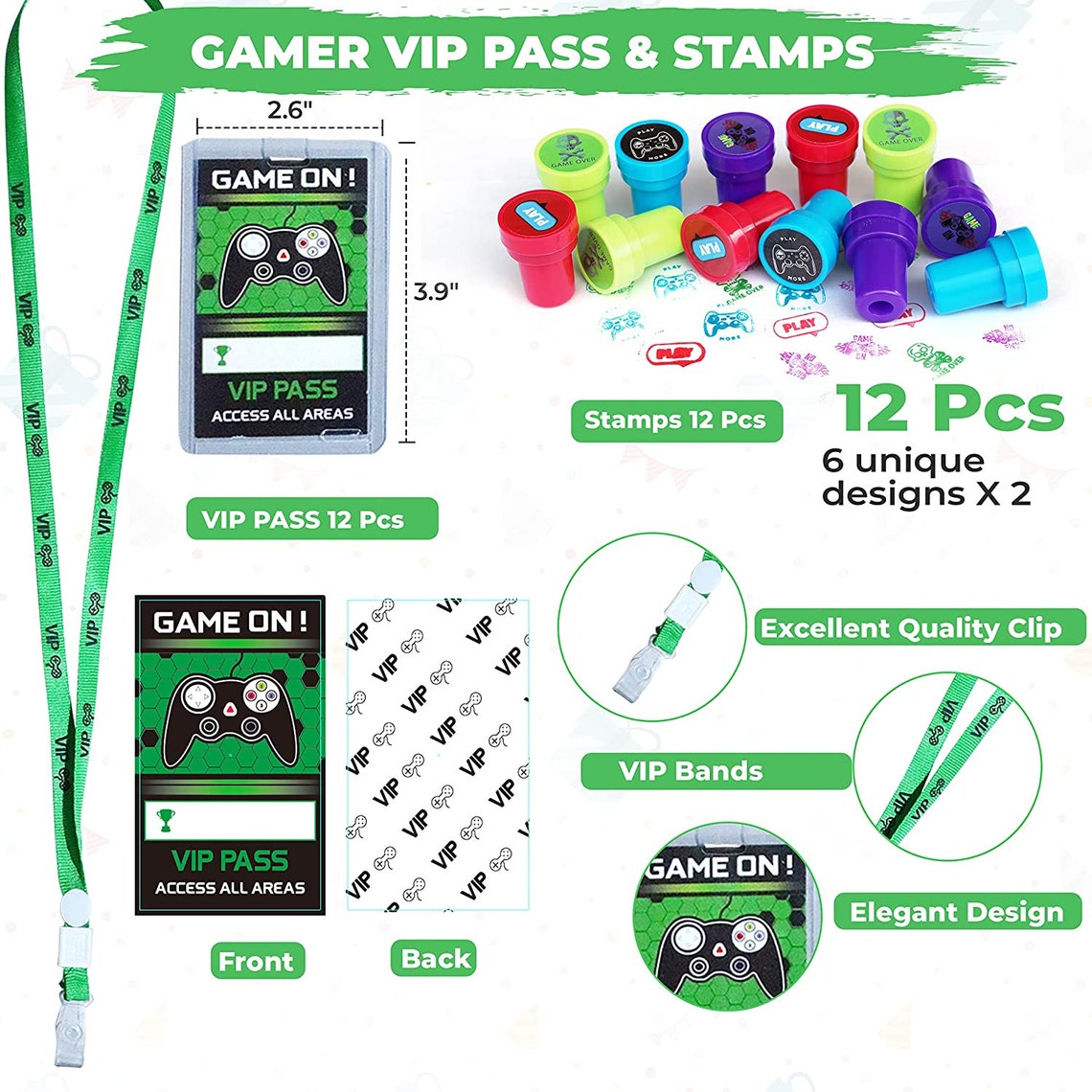 Video Game Party Favors 12 Set of Keychain VIP Pass Holder - Etsy