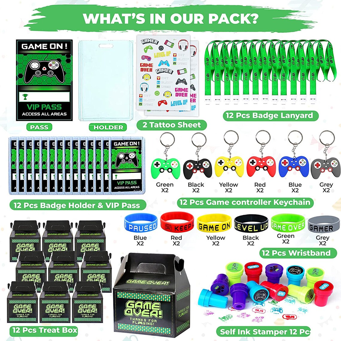 Video Game Party Favors 12 Set of Keychain VIP Pass Holder - Etsy