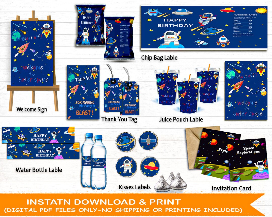Space Planets Birthday Party Printable, Outer Space, Galaxy First ...