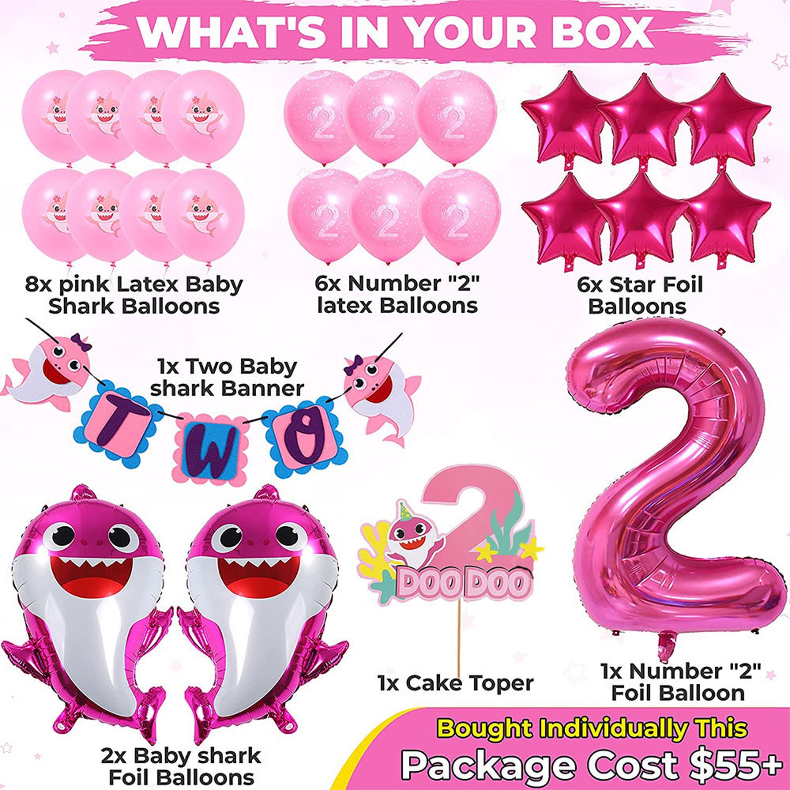 Pink Baby Shark 2nd Birthday Decorations for Girl Baby Shark - Etsy