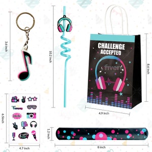 Music Party Favors Set of 12 Treat Bag Straw Keychain Wristband Music ...