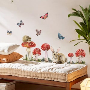 Mushroom Wall Decals, Animals and Butterfly Wall Decor, Peel and Stick ...