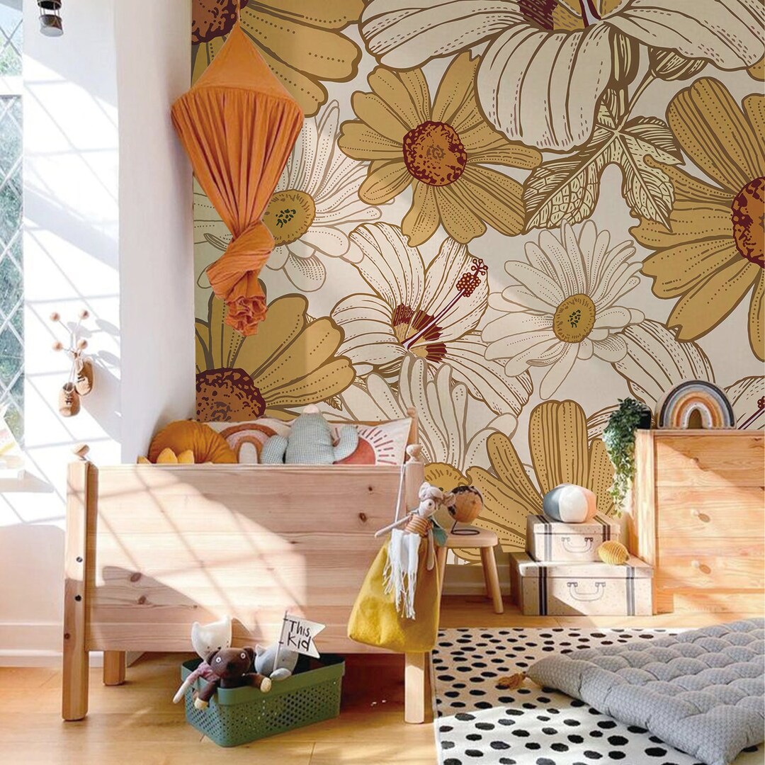FUNLIFE Daisy Wall Mural Wallpaper Peel and Stick Floral - Etsy