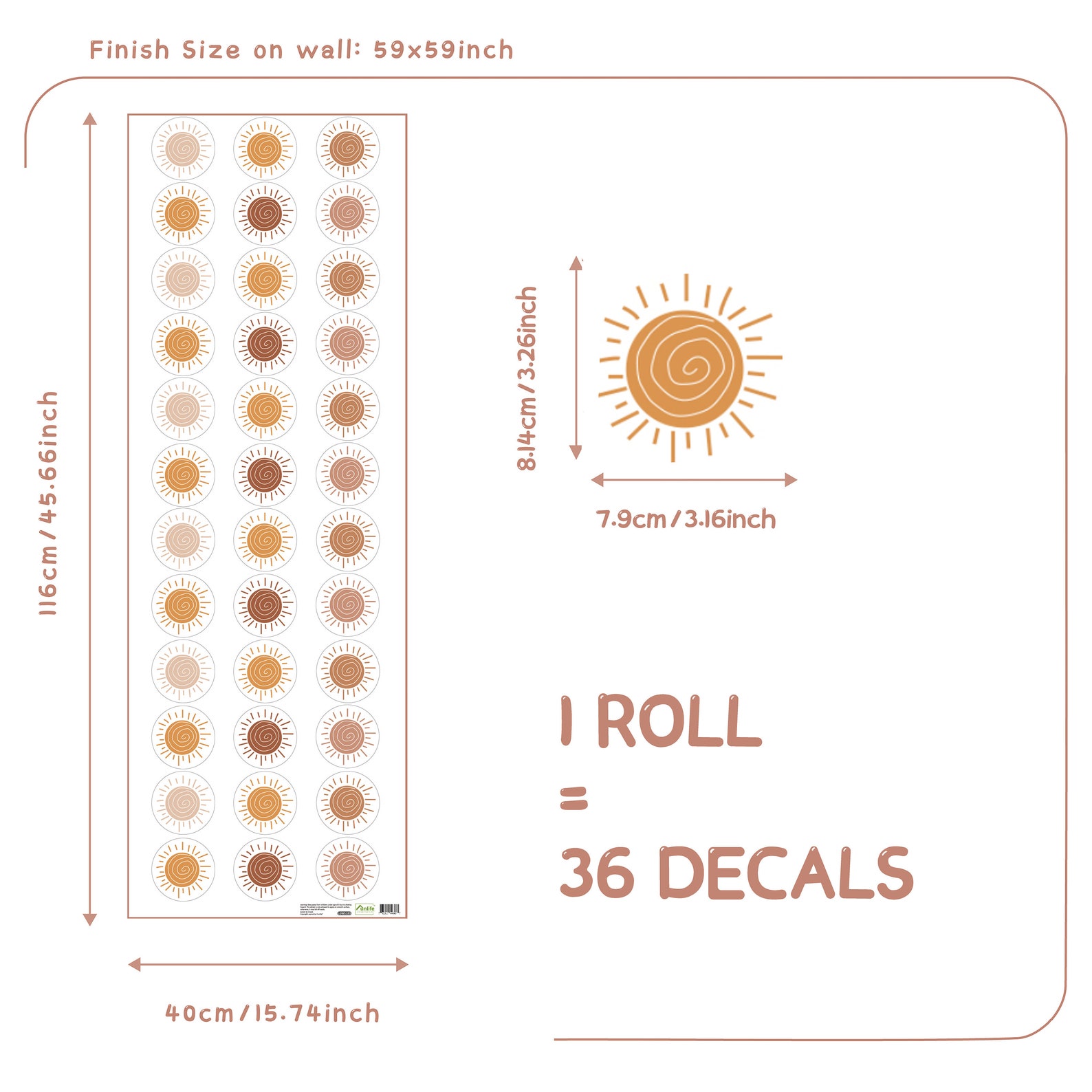 Boho Sun Wall Decal Bohemian Wall Sticker Abstract Peel and - Etsy