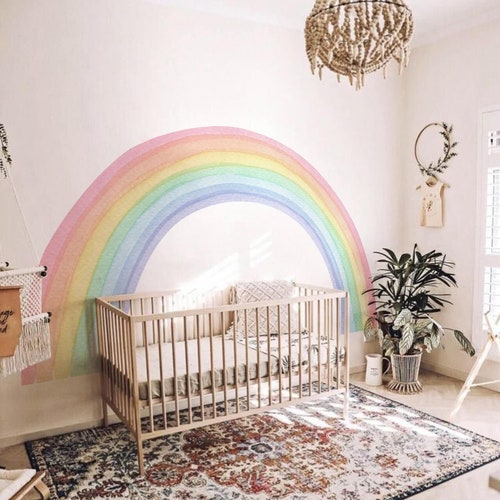 Watercolor Rainbow Wall Sticker Pink Peel and Stick - Etsy