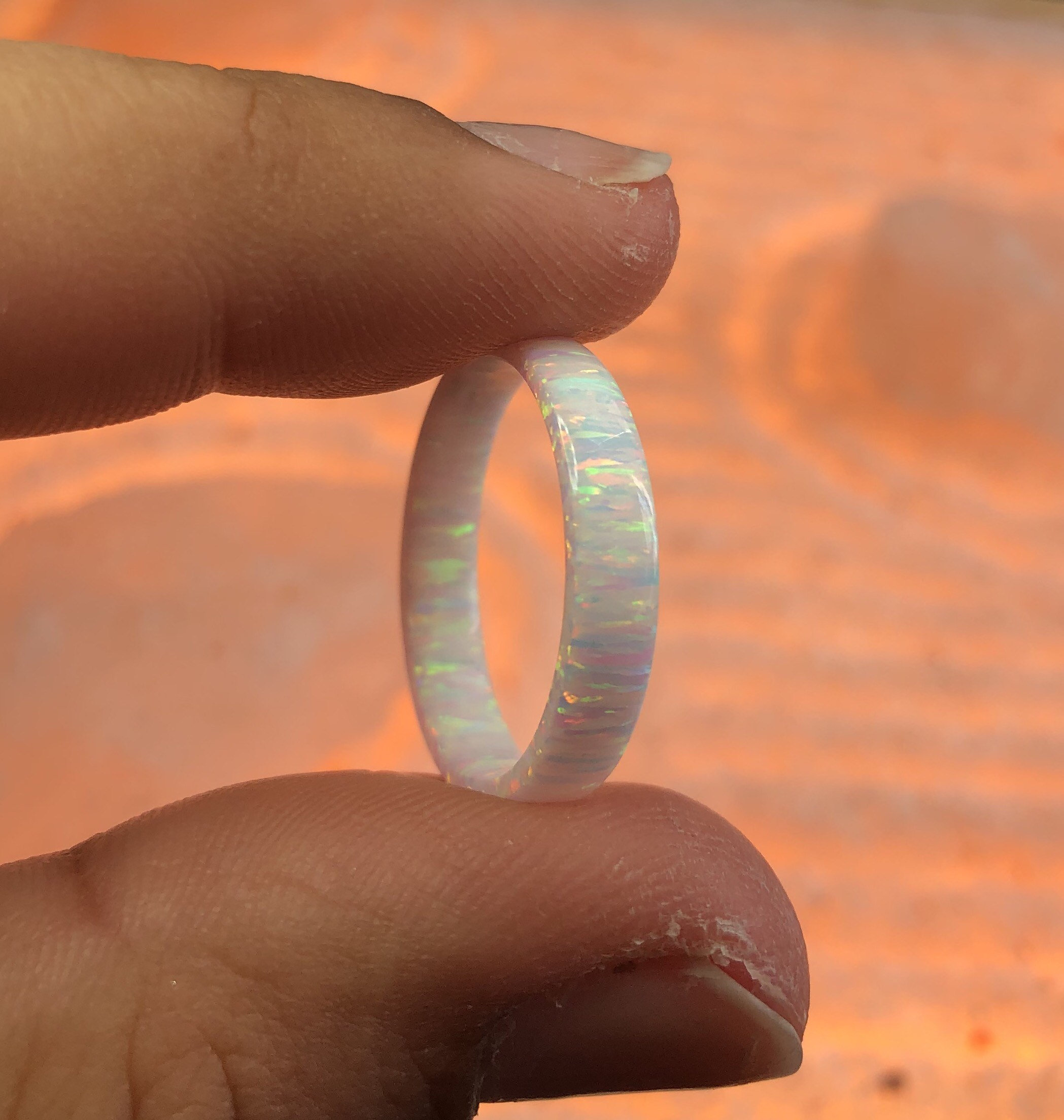 White Bello Opal Ring. Solid Opal Ring Band. White Multicolor - Etsy