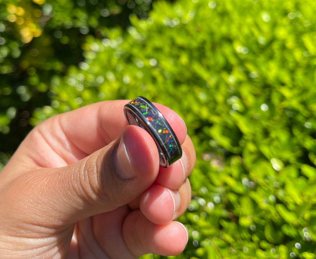 Black and White Depth Ring. Fire Opal Ring. Ring for Men. Ring for ...