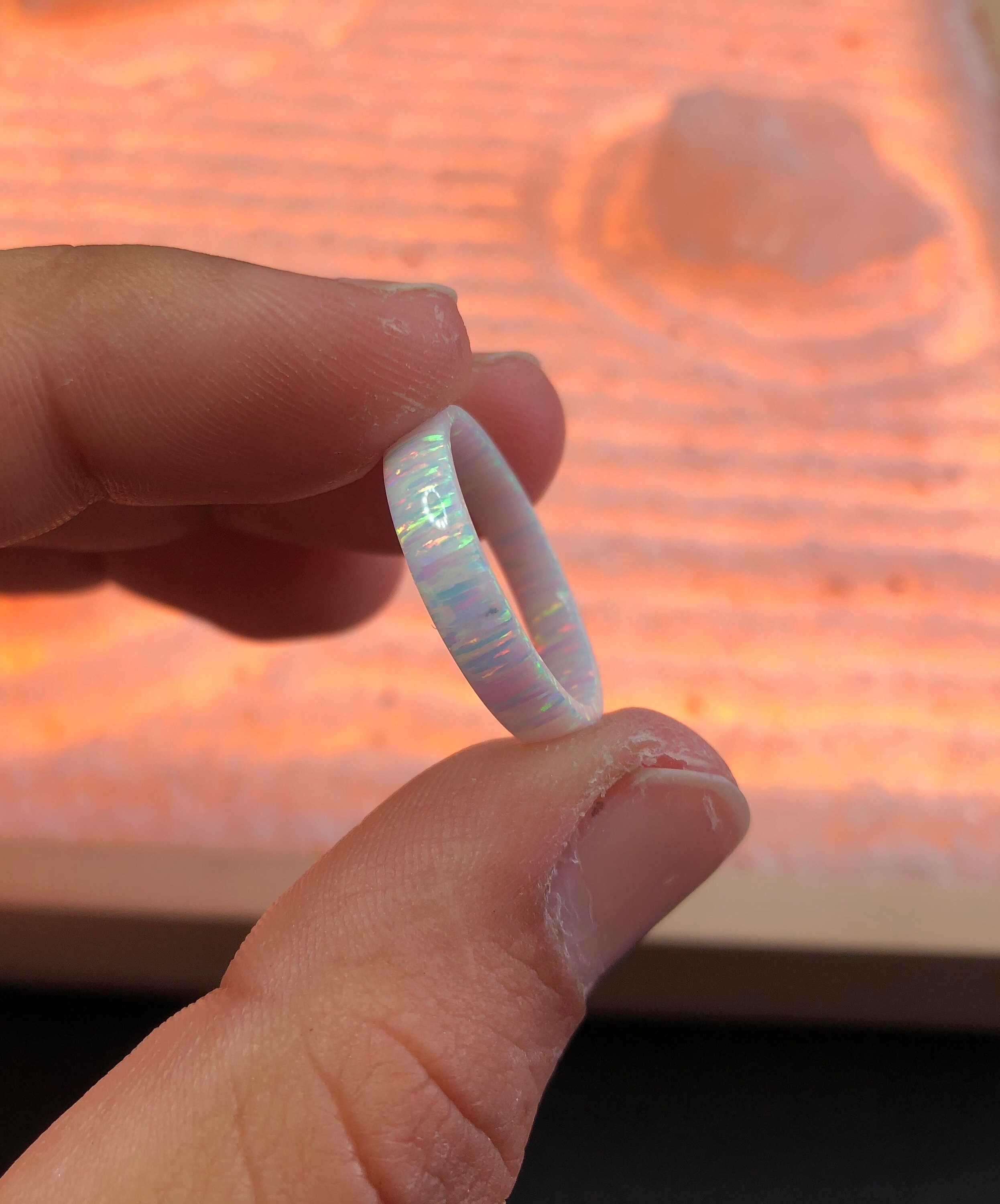 White Bello Opal Ring. Solid Opal Ring Band. White Multicolor - Etsy