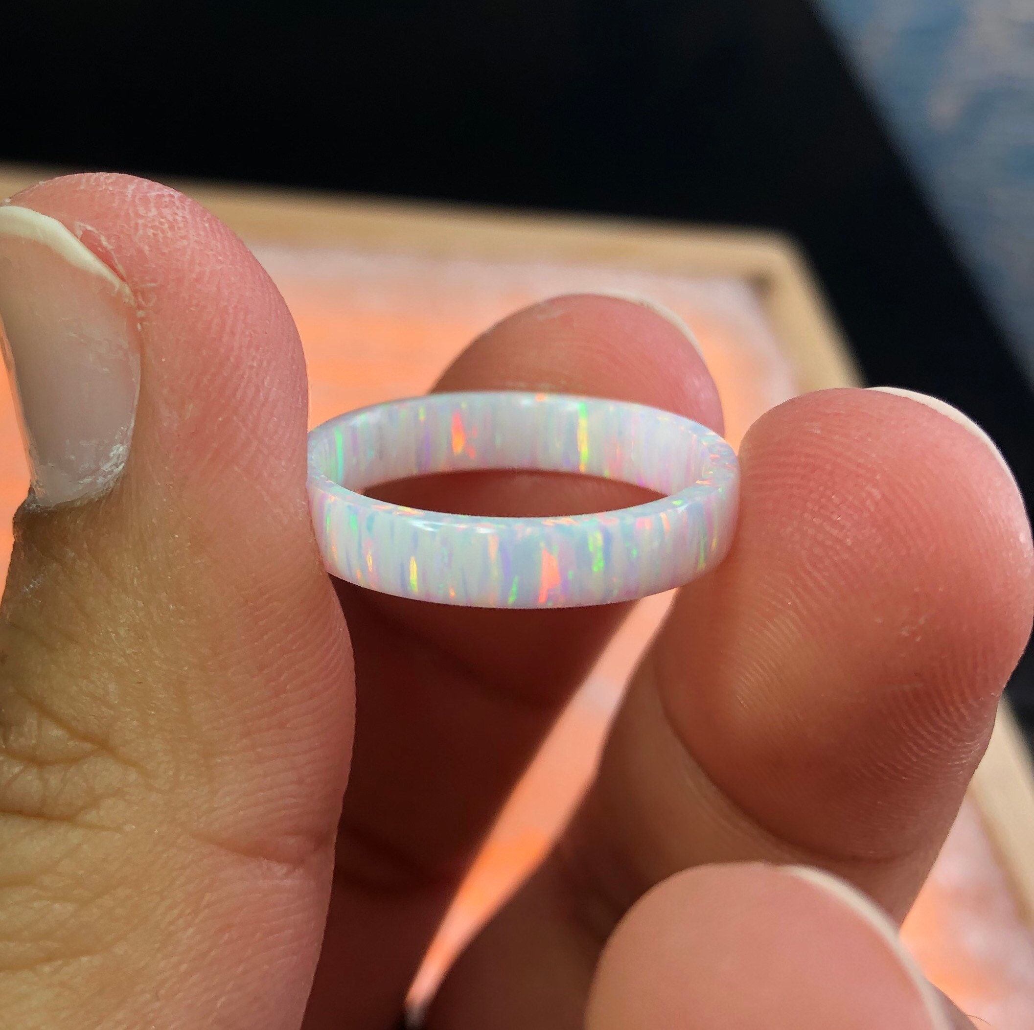 White Bello Opal Ring. Solid Opal Ring Band. White Multicolor - Etsy