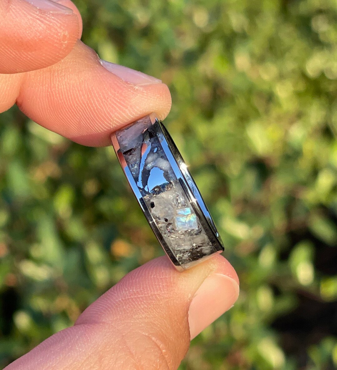 Authentic Moonstone Meteorite Chunk Ring - Tungsten Inlay - Etsy