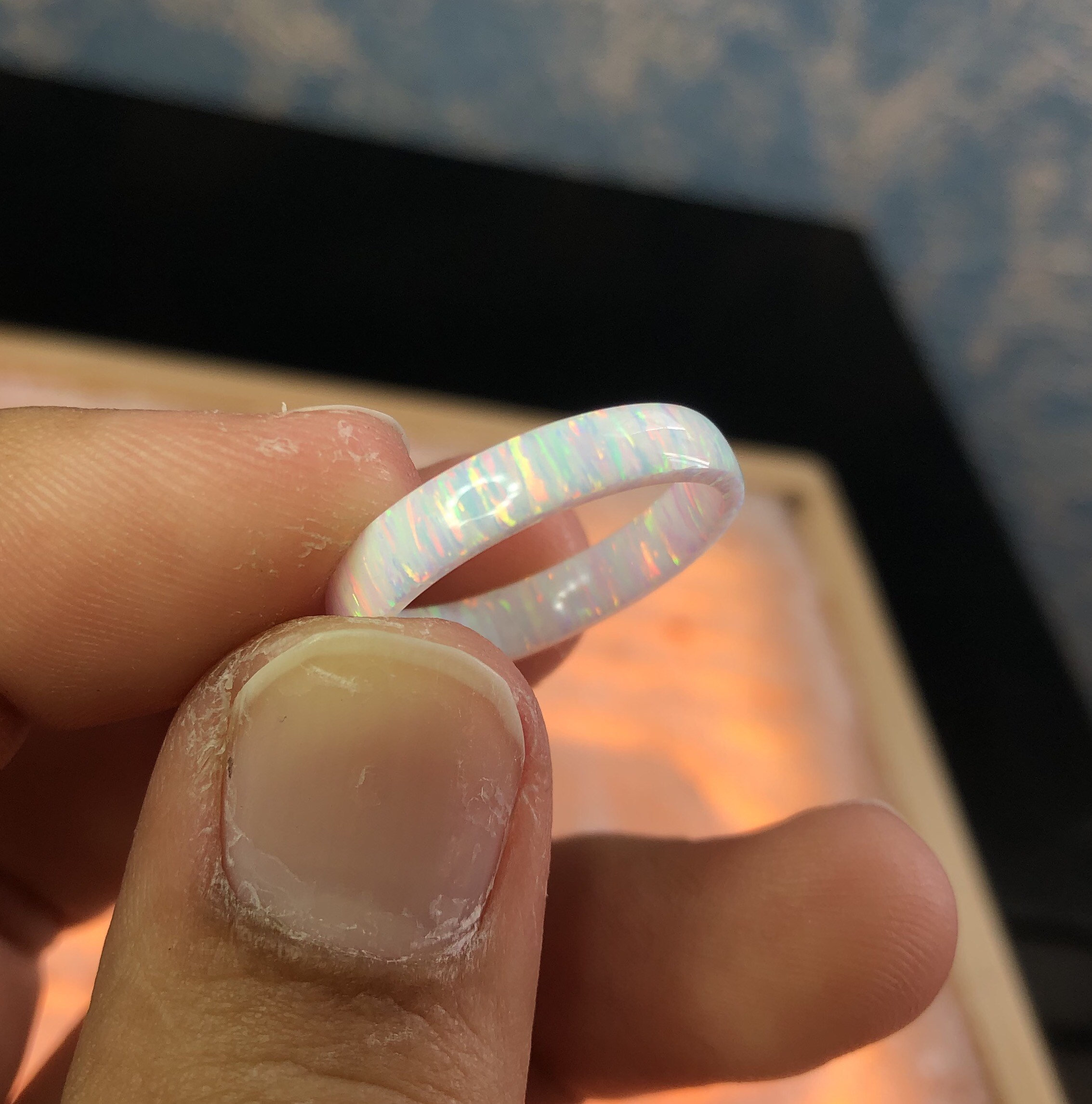 White Bello Opal Ring. Solid Opal Ring Band. White Multicolor - Etsy