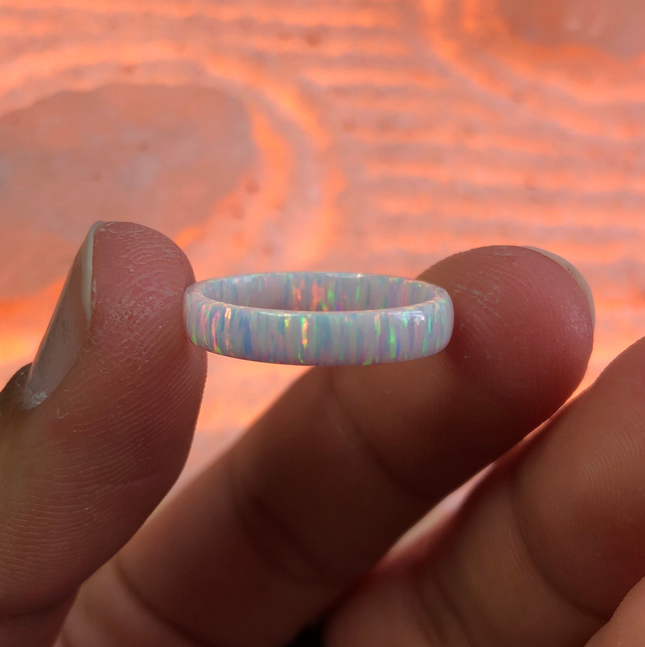 White Bello Opal Ring. Solid Opal Ring Band. White Multicolor - Etsy