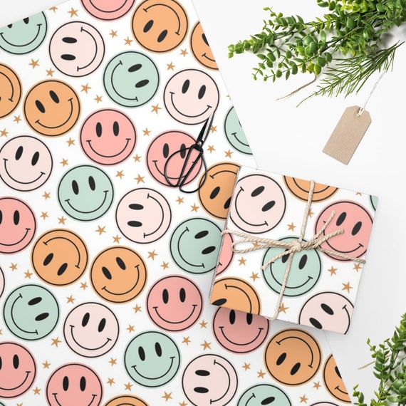 Retro Smiley Face Wrapping Paper Cute Pastel Smiley Faces - Etsy