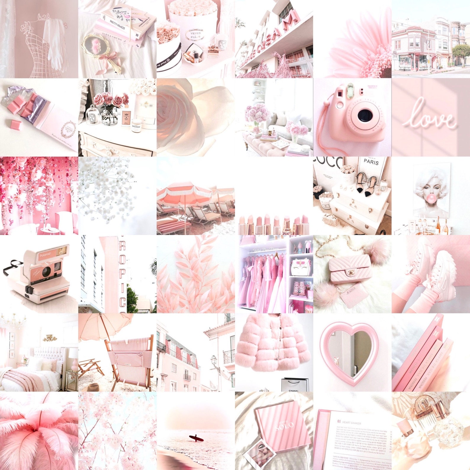 70+ rosa und weiß ästhetische Foto Wand Collage (Digital Download ...