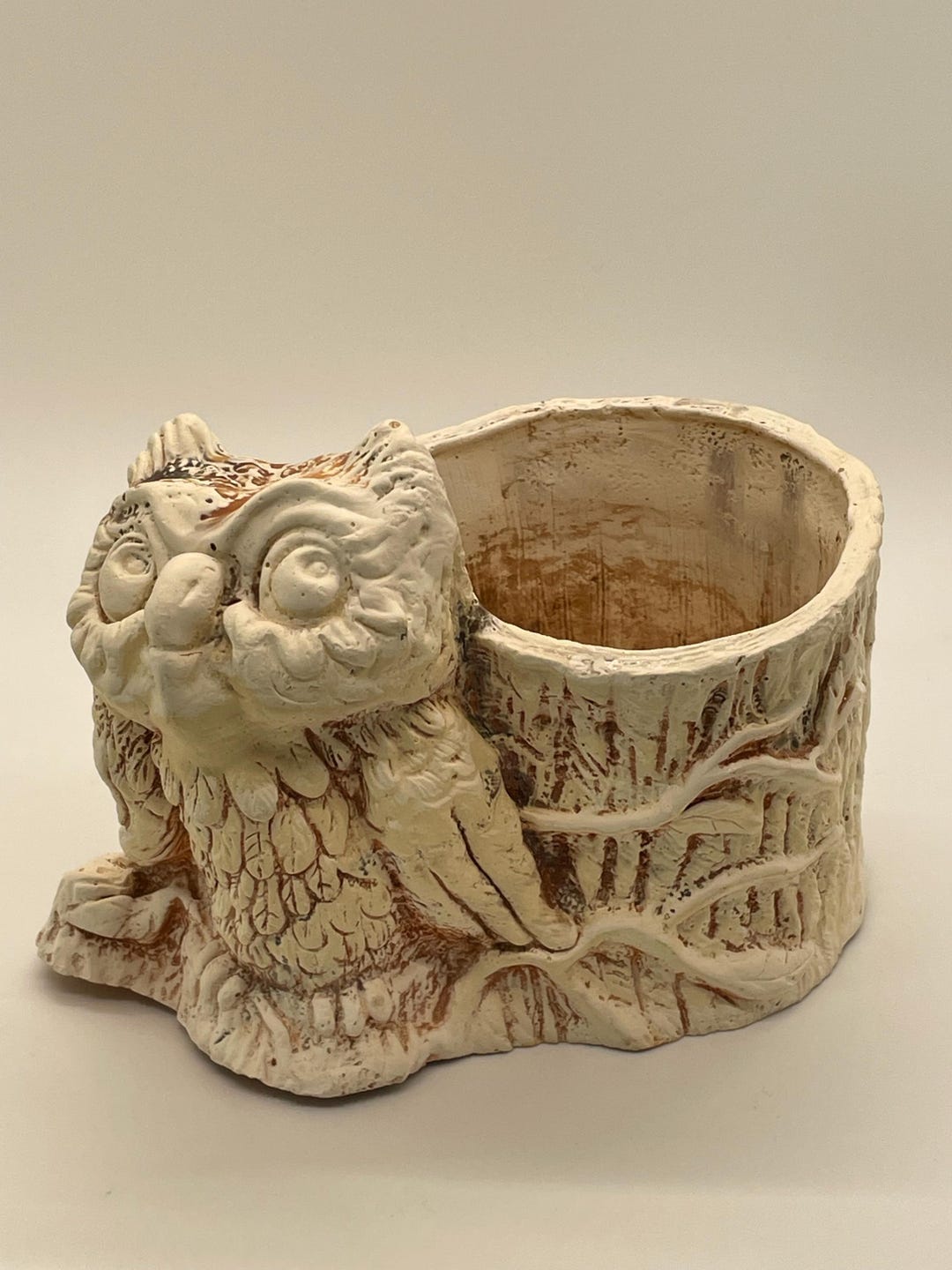 Vintage Pompadour Owl Planter, Ceramic Tree Stump Woodland Cottage ...