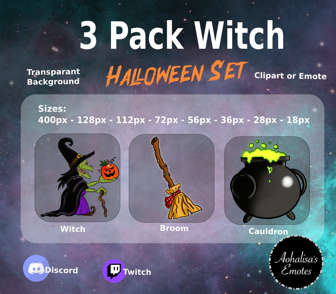 Witch Pack, Halloween Emotes, Discord, Twitch, Clipart for Website - Etsy