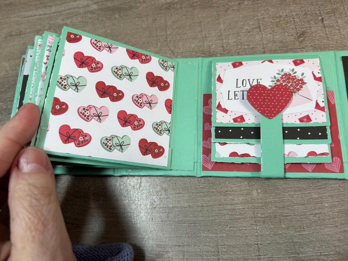 Adorable Valentines Day 3x3 Micro Mini Trifold Pop up Scrapbook Album ...