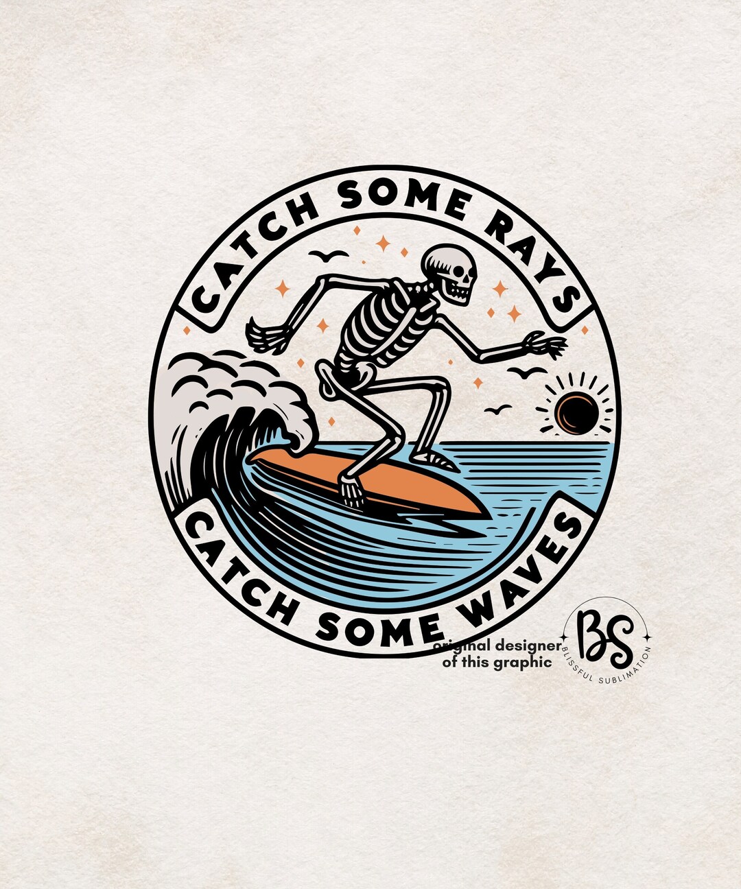 Surfing Skeleton PNG - Retro Summer Sublimation T-shirt Design | Unique ...