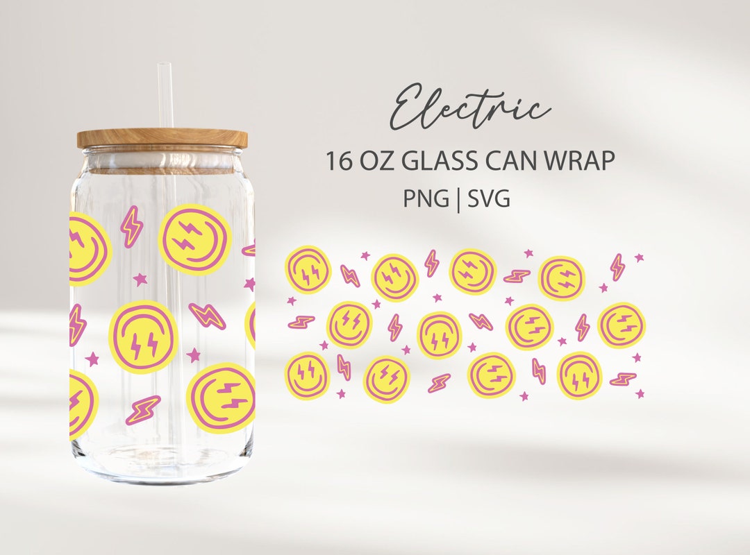 Smile Face Svg Cute Libbey Glass Wrap 16 Oz Iced Coffee Beer Can Glass ...