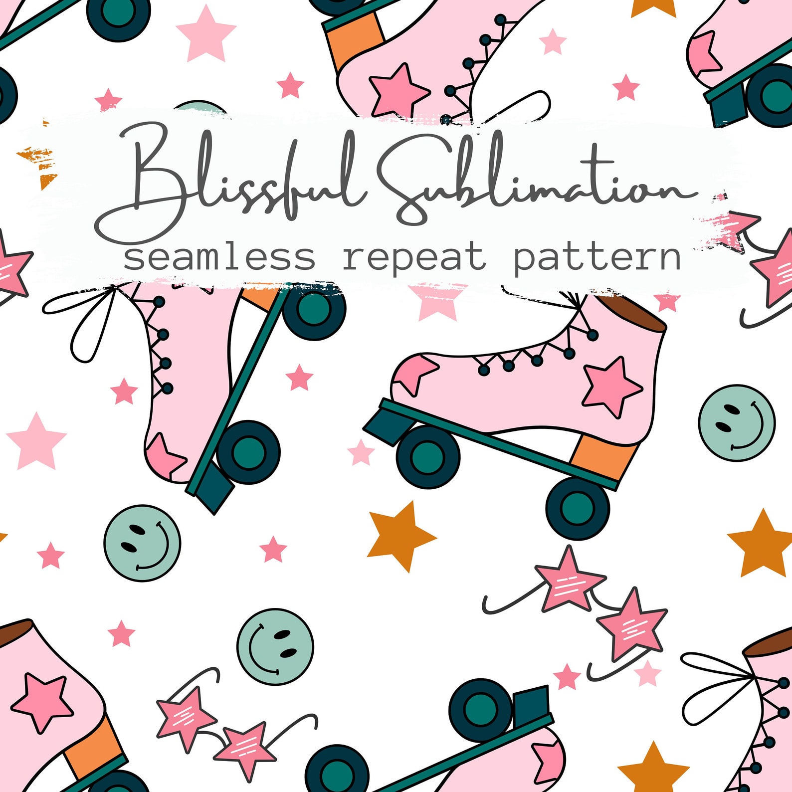 Retro Seamless Pattern PNG Roller Skate Pattern for Fabric - Etsy