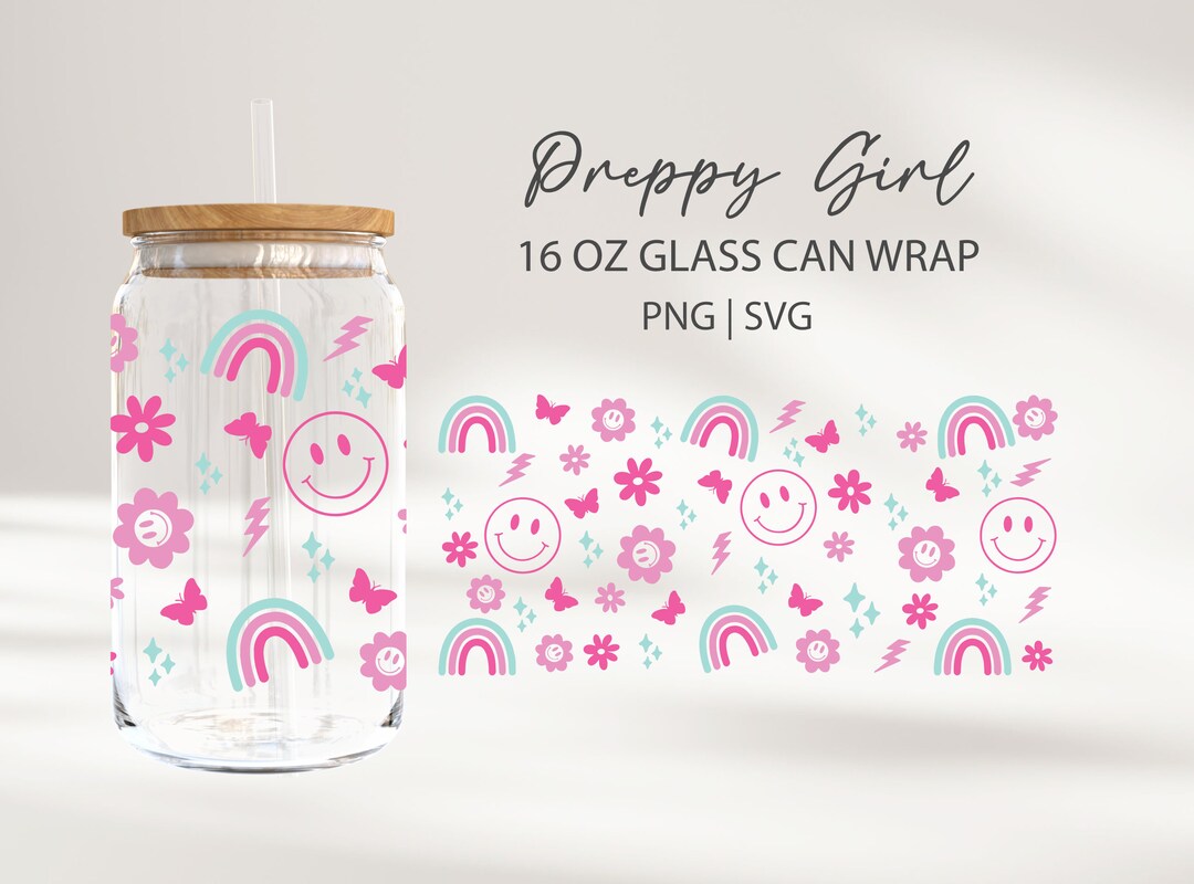 Preppy Girl Svg Groovy Libbey Glass Wrap 16 Oz Iced Coffee Beer Can ...