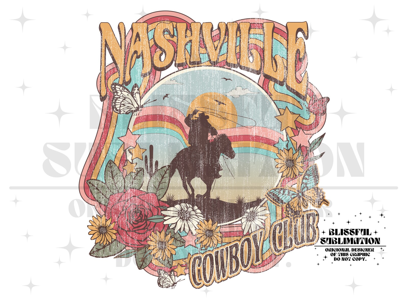 Nashville Psychedelic Retro Cowboy Wild Flower Guitar Music - Etsy