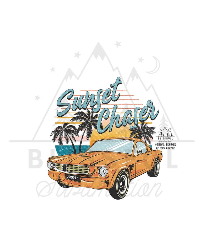 Sunset Chaser PNG Retro Sublimation Design Download Muscle - Etsy