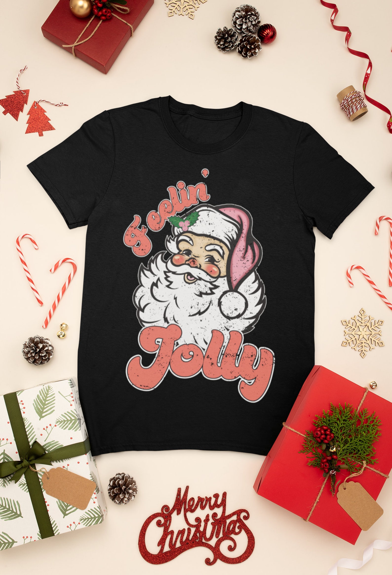 Retro Christmas PNG Feelin Jolly Santa Christmas Sublimation T - Etsy