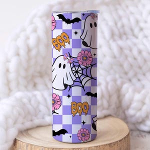 Halloween Tumbler Wrap, Cute Boo Ghost 20 Oz Skinny Tumbler, Retro ...