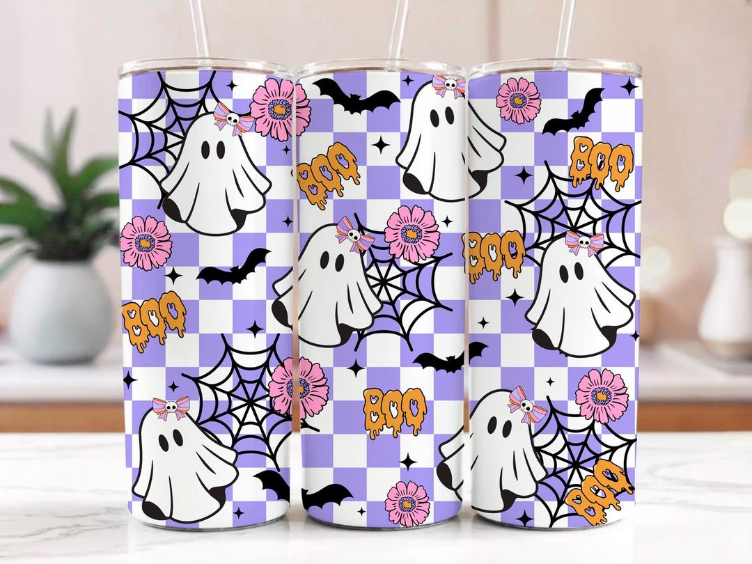 Halloween Tumbler Wrap, Cute Boo Ghost 20 Oz Skinny Tumbler, Retro ...