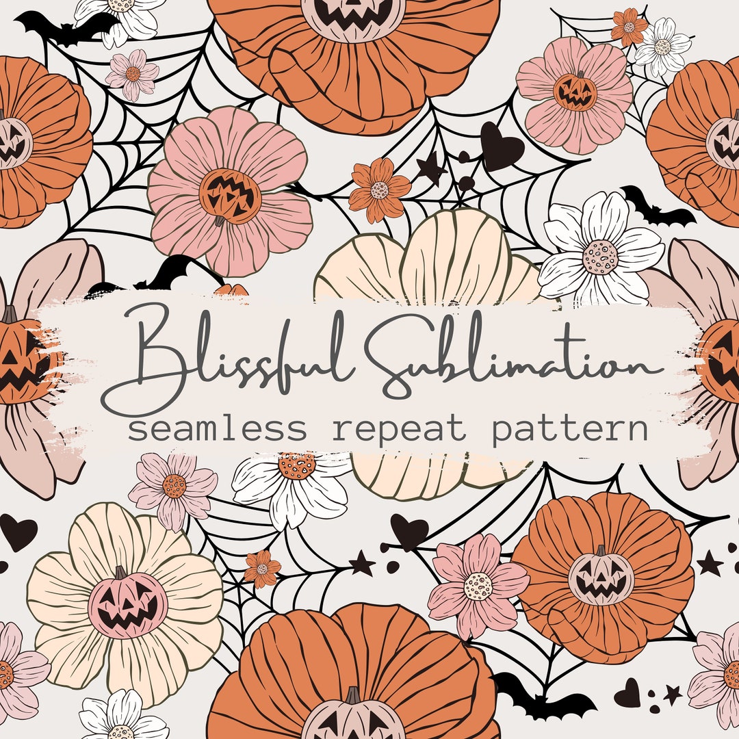 Halloween Floral Pumpkins Seamless Pattern, Retro Seamless Pattern for ...