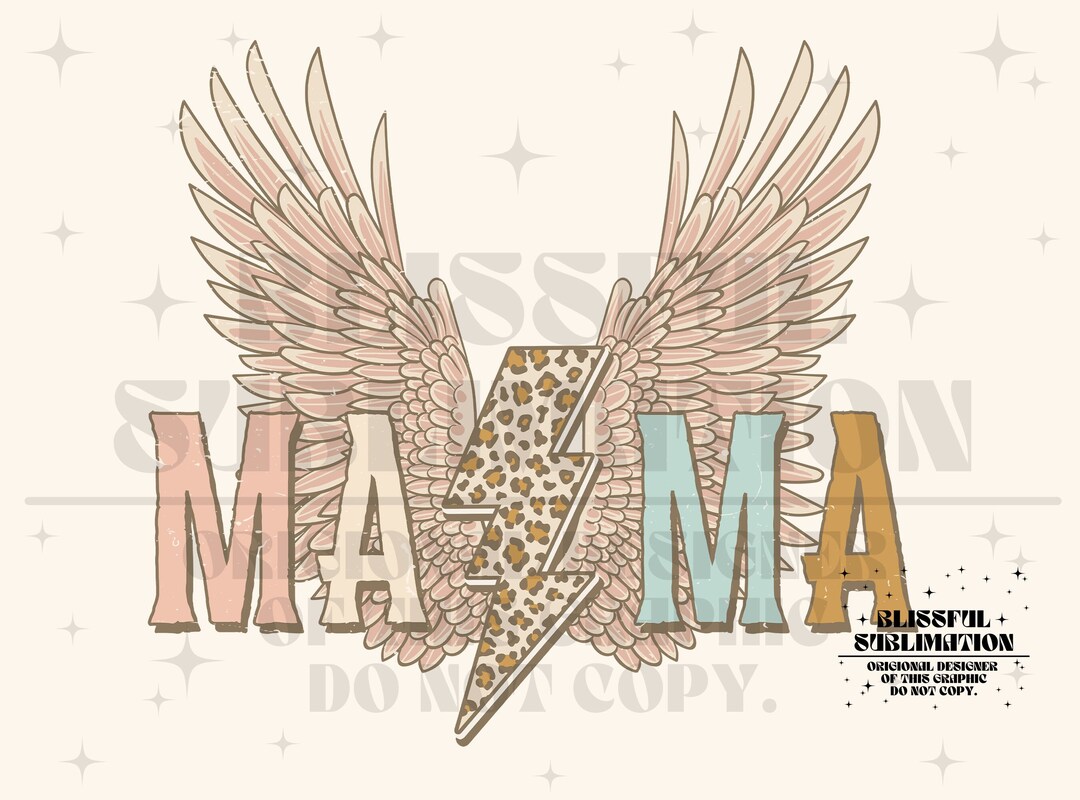 Boho Mama Png With Leopard Lightning Bolt and Wings Retro Letters ...