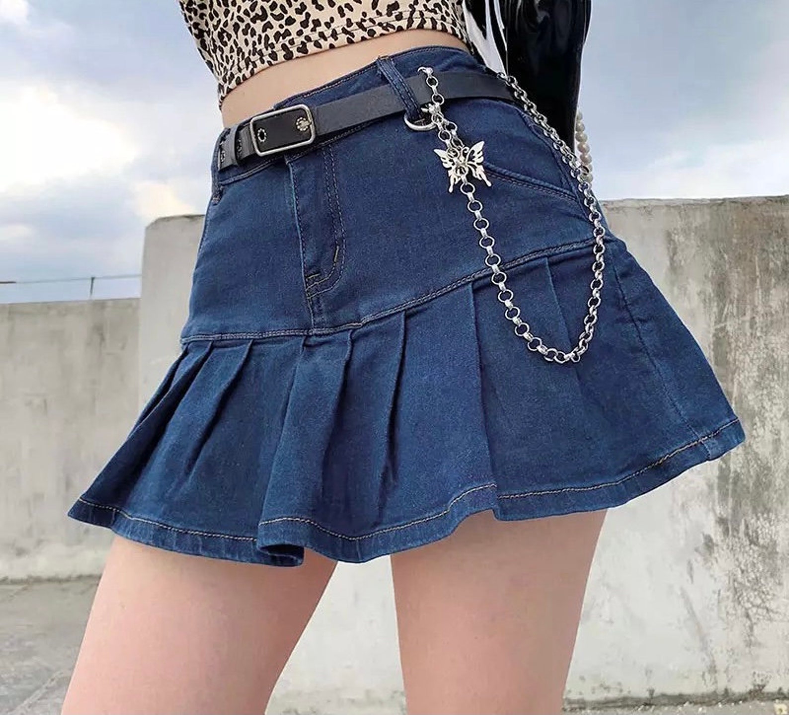 Harajuku Punk Y2k Denim Mini Pleated Skirt Ladies Summer High Etsy