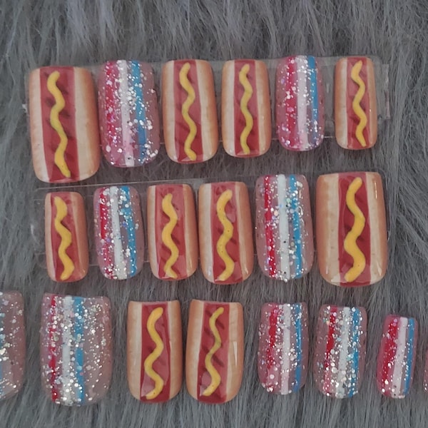 Hot Dog Press on Nails - Etsy