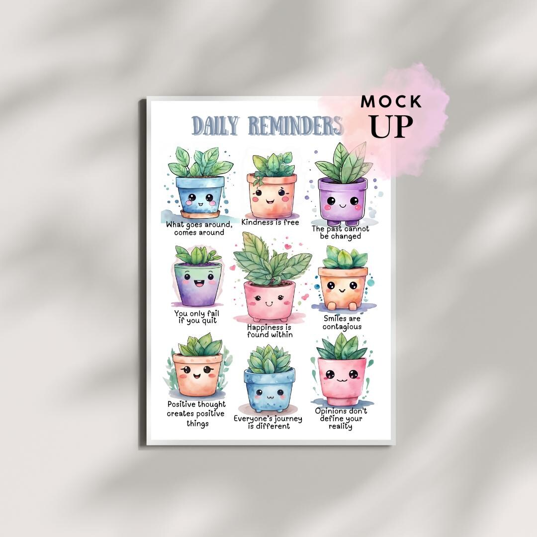 Daily Reminders - Kawaii Plant Digital Downloadable Art for Home of ...