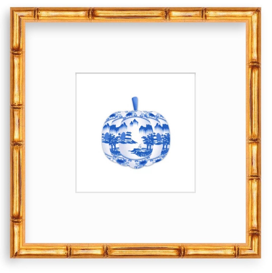White Background Blue Toile Fall Art Print - Etsy