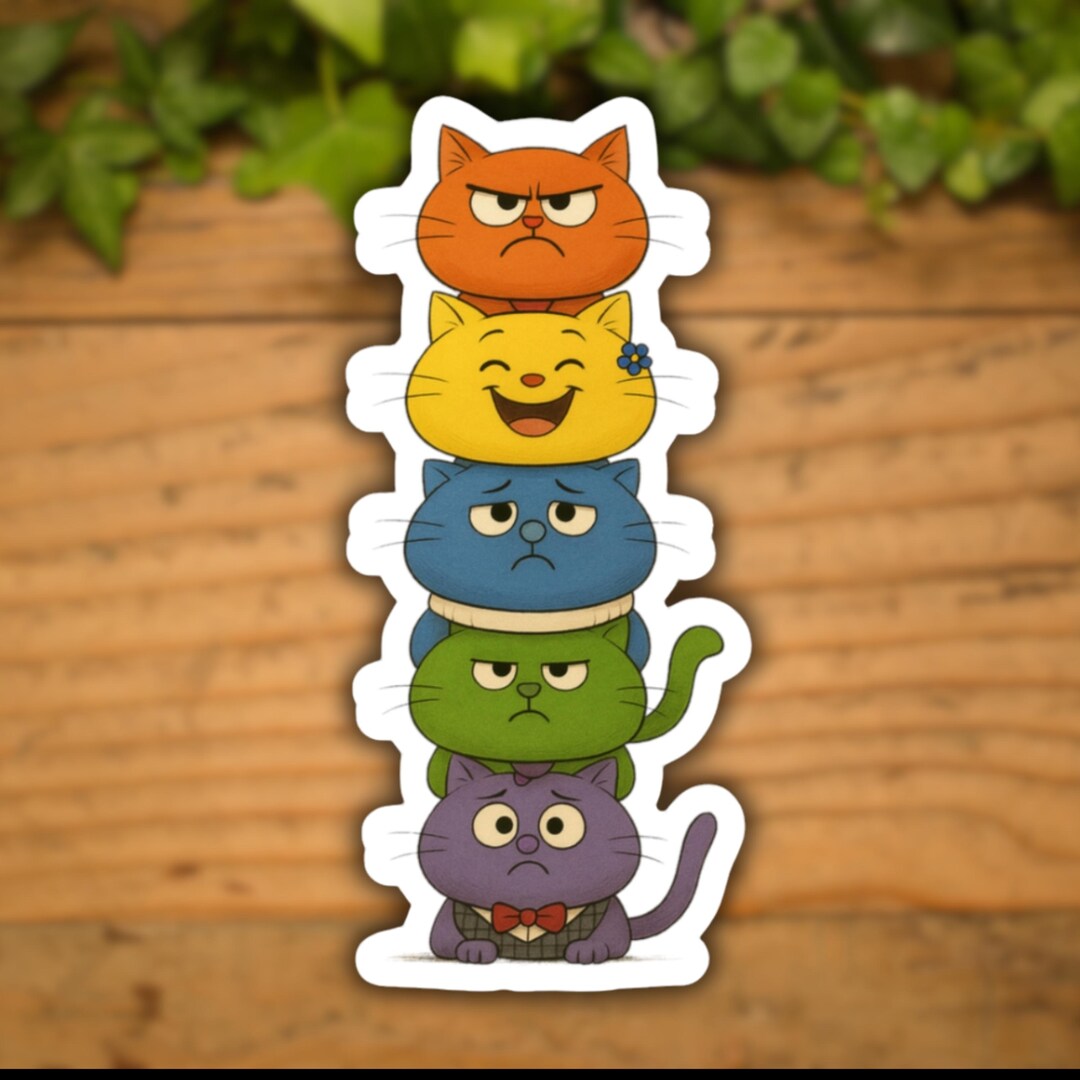 Stacked Cat Emotions Sticker: Funny Vinyl Decal for Laptop - Etsy