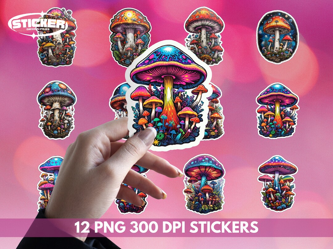 Trippy MUSHROOMS Print & Cut Stickers 12 Psychedelic Mushroom Designs ...