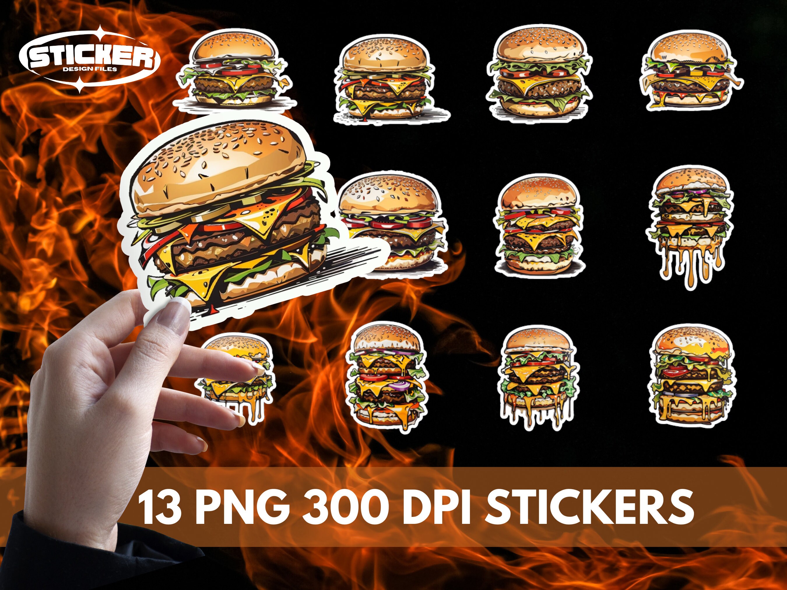 Juicy CHEESEBURGER Print & Cut Stickers 13 Designs, Fast Food, Sticker ...