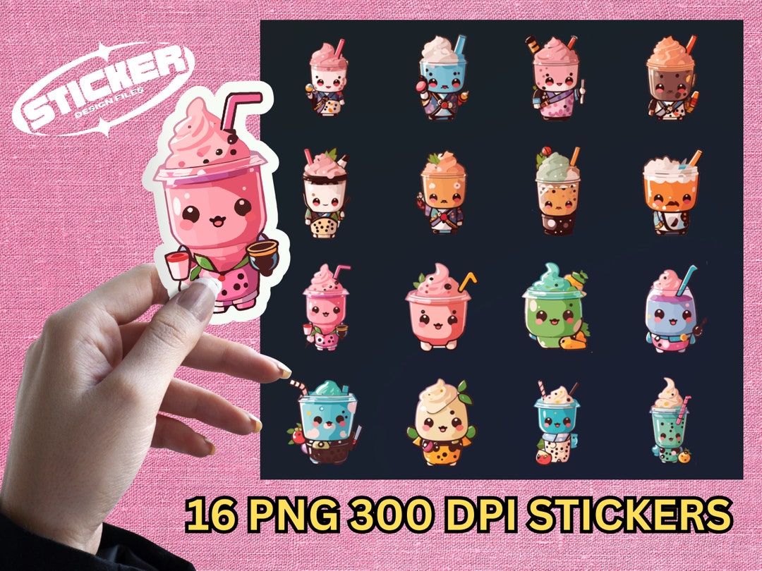 Cute DRINKS Print & Cut Stickers Kawaii Sticker Designs - Etsy