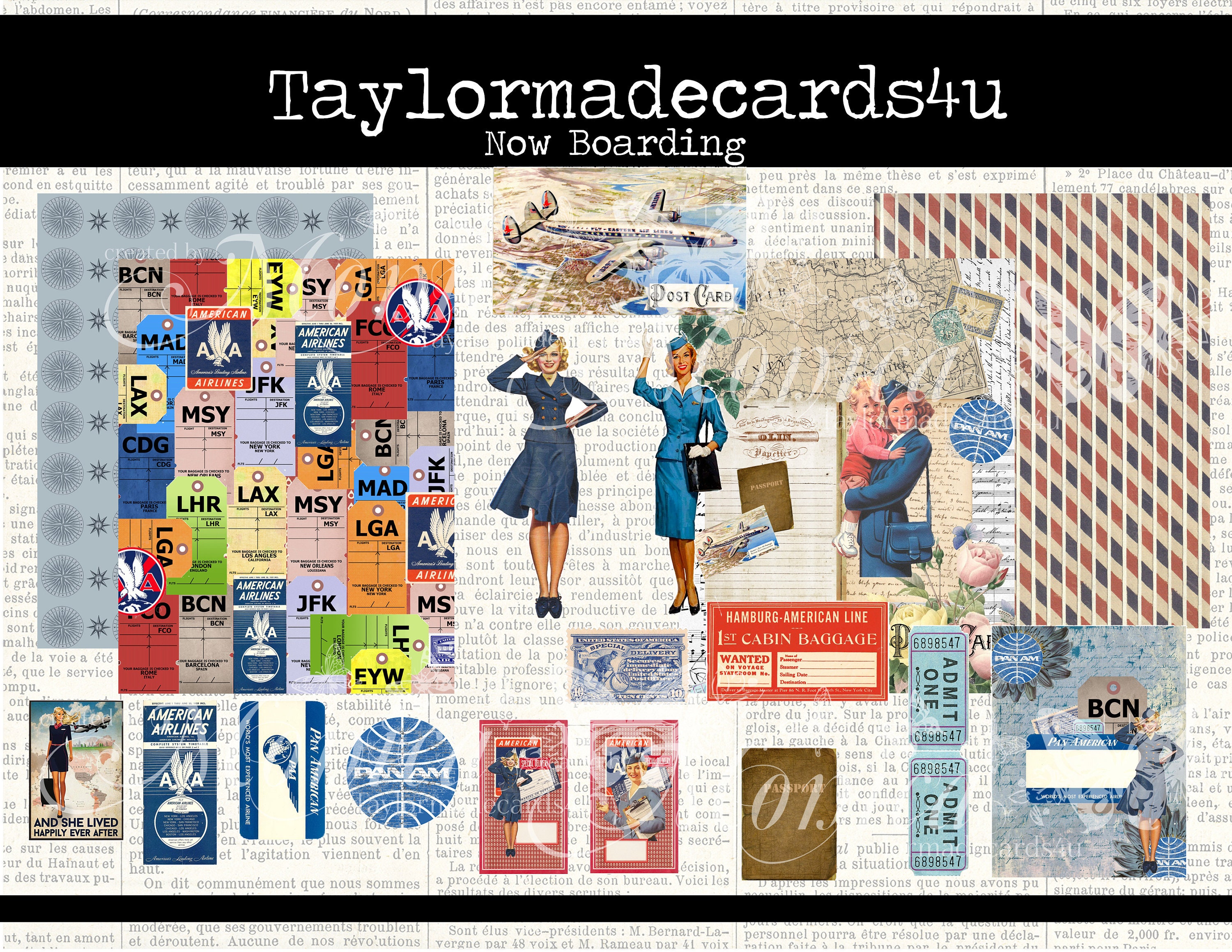 Now Boarding Travel Digital Kit, Digital Paper, Instant Download ...