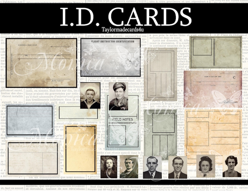 Vintage Identification Card Templates - Etsy